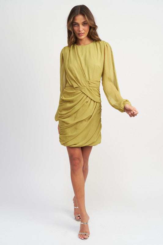 LONG SLEEVE RUCHED MINI DRESS – SHOP DDMINE