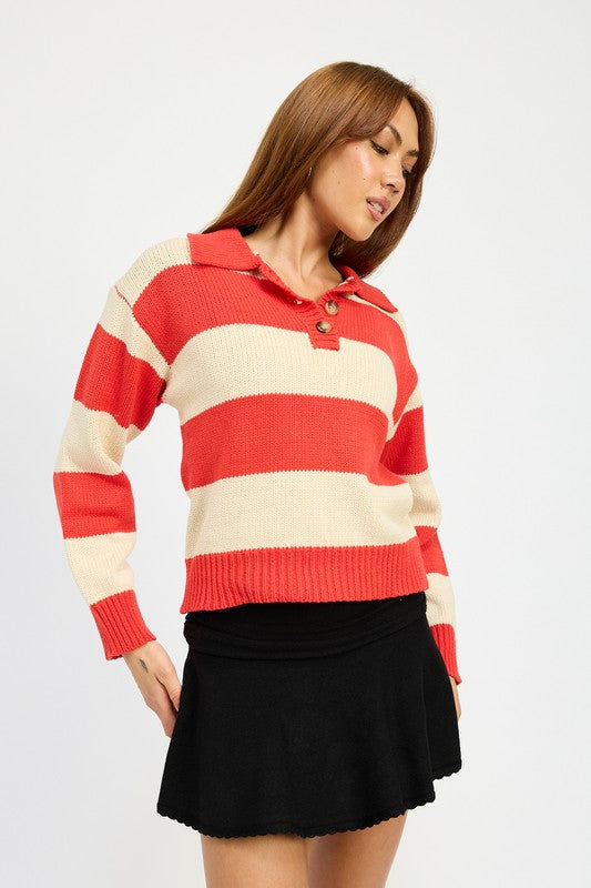 STRIPED COLLARED SWEATER TOP – SHOP DDMINE