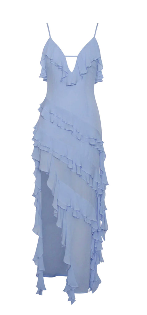 THEODORA BLUE RAYON RUFFLE MAXI DRESS – SHOP DDMINE