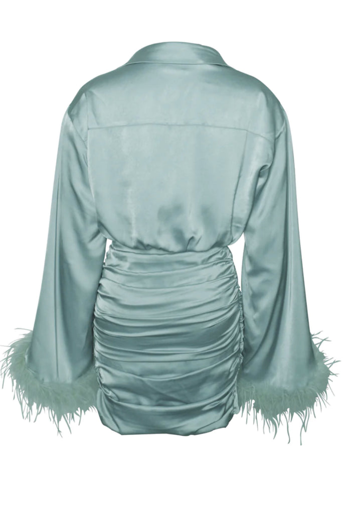 JENNA PALE BLUE LONG SLEEVE FEATHER ROBE MINI DRESS – SHOP DDMINE