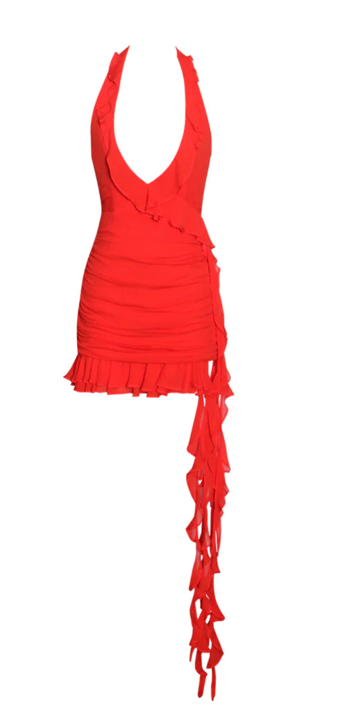 NADIA RED RUFFLE MINI DRESS – SHOP DDMINE