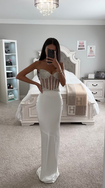 Destiny White Crystal Satin Gown Shop Ddmine