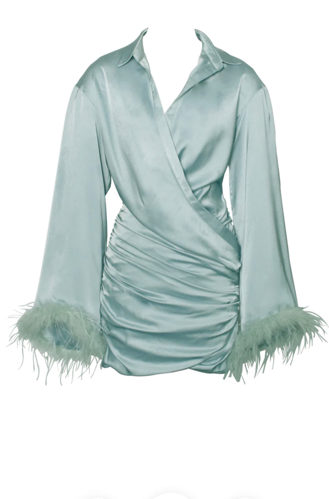 JENNA PALE BLUE LONG SLEEVE FEATHER ROBE MINI DRESS – SHOP DDMINE